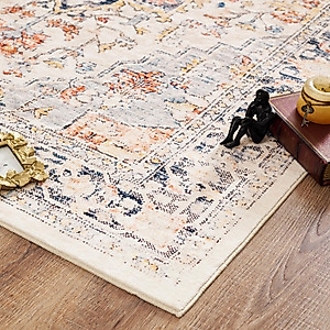 jinchan Boho Area Rug 8x10 Tribal Living Room Rug Non-Slip Washable Rug Low-Pile Floor Soft Oriental Carpet for Indoor Front Bedroom Kitchen Farmhouse Orange