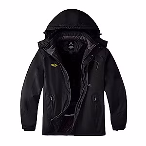 Wantdo Men's Plus Size Windproof Mountain Windbreaker Big&Tall Fleece Waterproof Ski Jacket Black Large Tall