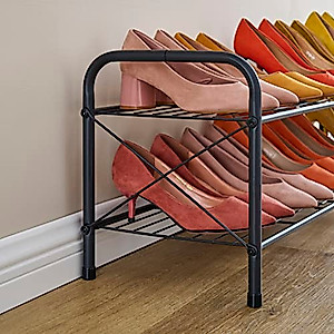 Hoctieon 2 Tier Shoe Rack for Closet, Shoe Rack FreeStanding, Entryway Shoe Shelf, Shoe Storage Organizer, Durable Mesh Style Shoe Rack, Black
