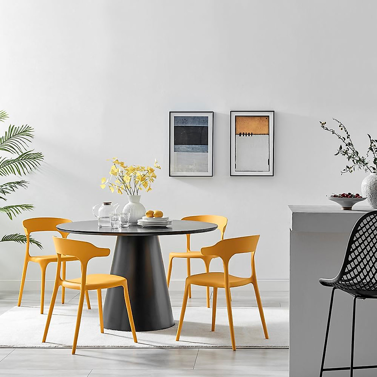 Xdeco Modern Stackable Dining Chair Set, No Assembly, Plastic Chair, Patio Chair, Suitable for Indoor and Outdoor Cafes and Restaurants, Set of 4 (Charcoal Gray)