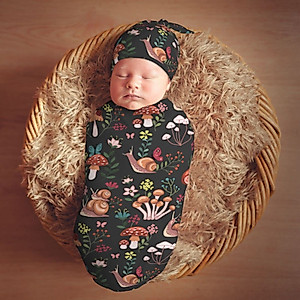 Muishi Mushrooms Snails Butterflies Newborn Swaddle Blankets Hat Sets Soft Baby Receiving Blanket Swaddle Sack for Baby Shower Infant Boy Girl Gift