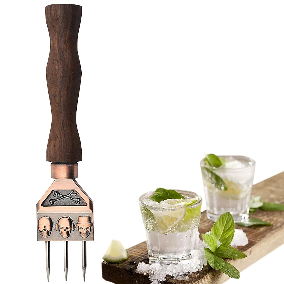 Ice Pick Stainless Steel with Safety Wooden Handle, Creative Skull Ice Pick Japanese Style Ice Crusher Ice Chipper for Bars and Kitchen Tool, Bar Accessories - 7.08 Inch