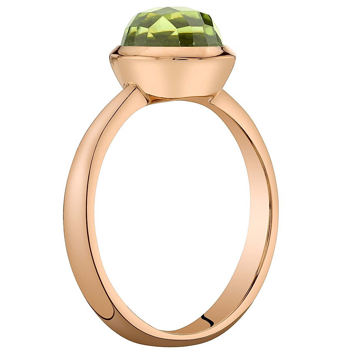 PEORA Peridot Solitaire Dome Ring for Women 14K Rose Gold, Genuine Gemstone Birthstone, 2 Carats Round Shape 7mm, AAA Grade, Size 5, August Birthstone Rings for Women, Women Statement Ring