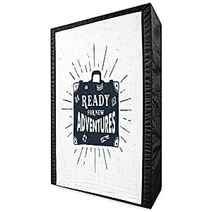 Ambesonne Adventure Portable Fabric Wardrobe, Ready for New Adventures Briefcase Traveling Journey Themed Design Work of Art Print, Clothing Organizer and Storage Closet with Shelves, 42.5", Indigo