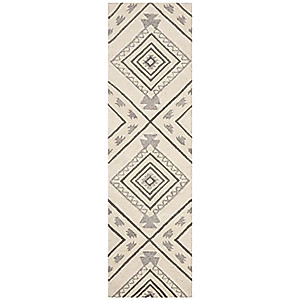 SAFAVIEH Casablanca Collection Runner Rug - 2'3" x 12', Ivory & Grey, Handmade Wool Moroccan Tribal, Ideal for High Traffic Areas in Living Room, Bedroom (CSB302A)