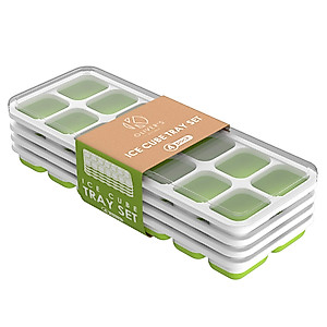 Oliver's Kitchen ® Ice Cube Trays - 4 x Set of Ice Moulds - Flexible Base for Easy Release Ice Cubes - Save Freezer Space with Non-Spill Stackable Lids - Dishwasher Safe - BPA Free Silicone Ice Molds