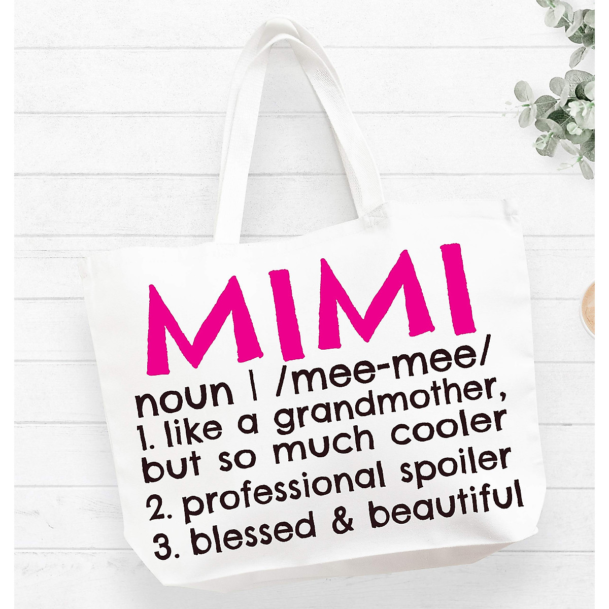 COCOVICI Mimi Tote Bag | Mimi Definition Tote Bag | Grandma Gifts | Mimi Gifts | Mimi Christmas Gift | Christmas Gift from Grandkids (Mimi Definition Pink/Black Font)