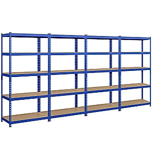 Topeakmart 4PCS 5-Tier Utility Shelves, Metal Storage Shelves Garage Shelving Unit Adjustable Garage Storage Shelves Storage Racks Heavy Duty Shed Shelving- Blue, 35.5 x 17.5 x 72 Inch