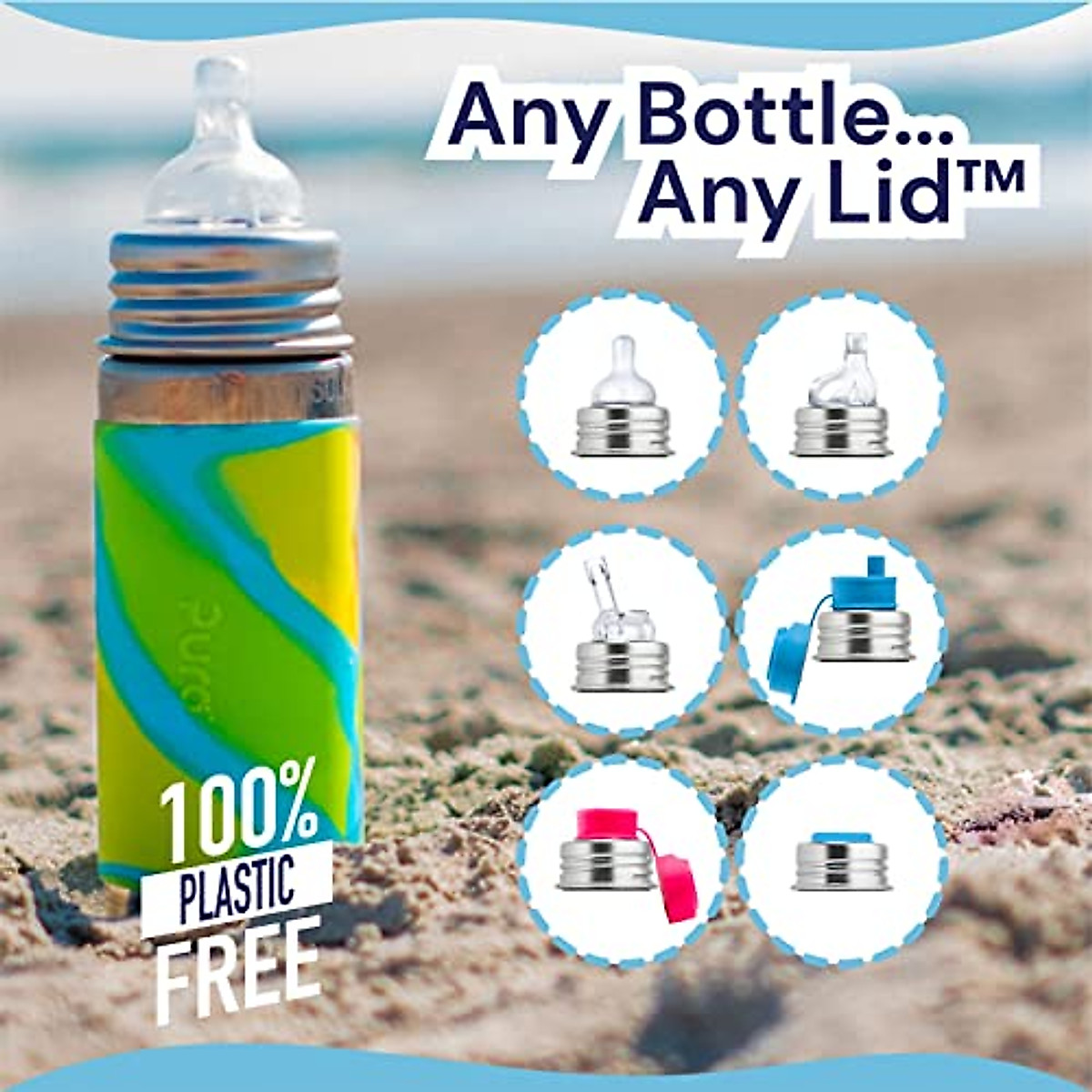 Pura Kiki Infant Baby Bottle Gift Set - BPA-Free, Stainless Steel, Anti-Colic, Silicone Starter Feeding for Breastmilk & Formula - Aqua & Green, 3-18 Months