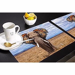 Big buy store Placemats Funny Elephant Butterfly Ears Abstract Fall Meadow Heat-Resistant Washable Place Mats Non Slip, Table Mats for Dinner Table Kitchen Outdoor Weeding Set of 6