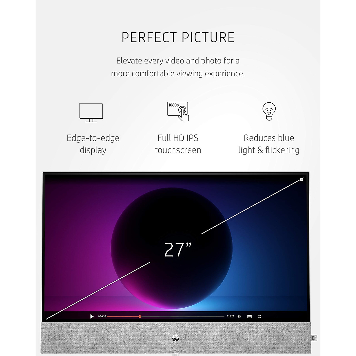 HP 27 Pavilion All-in-One PC, 10th Gen Intel i7-10700T Processor, 16 GB RAM, Dual Storage 512 GB SSD and 1TB HDD, Full HD IPS 27 inch Touchscreen, Windows 10 (Renewed)