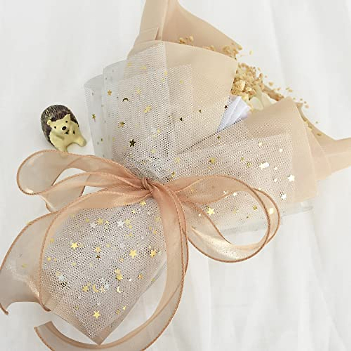 TONIFUL 1-1/2 Inch Wide Gold Wired Chiffon Ribbon Sheer Organza Ribbons for Crafts Floral Bouquets Wedding New Year Eve Party Decorations Valentine's Day Gift Wrapping Bow Making Tree Wreaths (10yd)