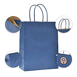 Nexmint Blue Gift Bags: 24 Pack Medium Paper Bags With Handle. Great Bags for Holidays, Graduation, Congratulations, Wedding, Birthday, Shopping, Party Favors, Treats, Goodies, Business Tchotchkes, Retail