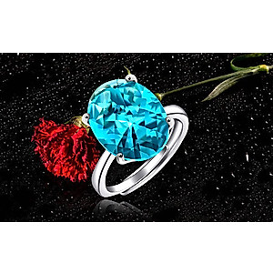 Uloveido Big Stone Cocktail Rings for Women Fashion Created Light Blue Topaz Crystal Adjustable Rings for Bestie Platinum Plated Jewelry Gift Y2166