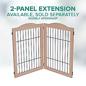 Arf Pets Freestanding Dog Gate with Door, 4 Panel 360° configurable Wooden Wire Fence, 89" Wide, 31.5" Tall, Foldable, Support Feet Included, for The House - Indoor Use