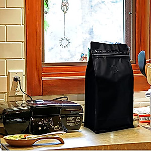 Resealable Coffee Bags, 50Pcs Stand Up Coffee Pouches with Valve and Side Zipper, Black Aluminum Foil Storage Bags for packaging food (1 LB, 16 oz)