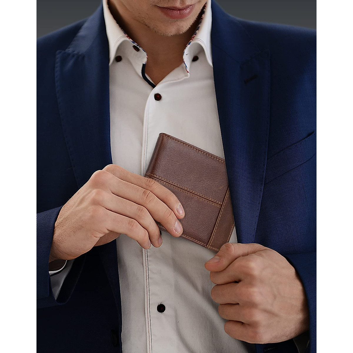 Swallowmall Mens Wallet RFID Blocking Genuine Leather Bifold Wallets For Men, ID Window 16 Card Holders with Gift Box