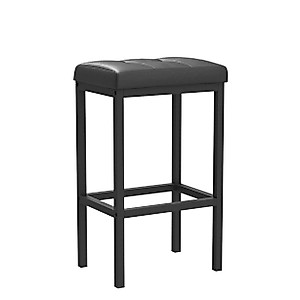VASAGLE Bar Stools, Set of 2 PU Upholstered Breakfast Stool, 15.7 x 11.8 x 24.4 Inches, Backless, Simple Assembly, Industrial, Dining Room Kitchen Counter Bar, Black Seat and Black Frame ULBC068B81