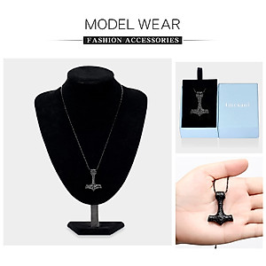 Nordic Viking Mjolnir Thor Hammer Cremation Jewelry for Ashes for Women Men Stainless Steel Celtic Knot Urn Necklace Pendant for Ashes Holder Keepsake Memorial Jewelry (Black Hammer)