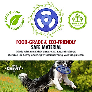 SuperChewy Tough Tug-of-War Flying Disc Toy | Lifetime Replacement | Strong Natural Rubber | Great Tug Disc Fetch Toy for Dogs | Ultra Durable Chew Toy for Aggressive Chewers | for All Breeds