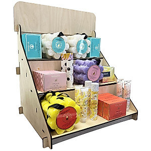 Wooden Portable Retail Table Display Stand Countertop 3 Step Riser Craft Shows, Farmers Markets Tradeshows |No Hardware Assembly Flat Pack Soap Display CBD Jewelry Spices Cups Tumblers Coasters