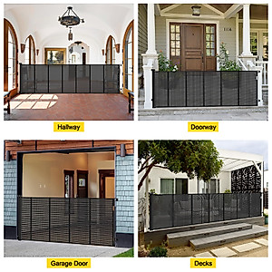 Enhanced 42” Extra Tall & 80” Wide Retractable Baby Gates with Rods to Prevent Crawling Through, Extra Tall Pet Gate for Large Openings Indoor Long Mesh Dog Gate for Stairs and Doorways, Black