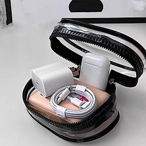 Charging Cable Storage Bag, Waterproof Cable Storage Clear Bag, Transparent Cable Storage Bag, Mobile Phone Charger Transparent Storage Organizer, Portable Headphone Storage Bag (Black+White)