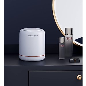 MOPALL Mini Trash Can for Desk | Small Plastic Trash Bins with lid for Make-up Table, Tiny White Waste Basket for Office 0.7 Gallon | Little Oval Garbage Can for Study, Living Room, RV, Bathroom