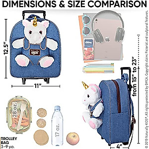 Unicorn Rolling Backpack for Girls, Kids Suitcase with Wheels, Kids Luggage, Toddler Suitcase