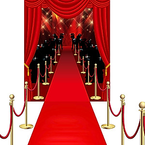 6 x 5 ft Red Carpet Party Decorations Movie Theme Paparazzi Photography Backdrop Red Carpet Backdrop Red Carpet Runner with Carpet Tape for Party Decoration Supplies