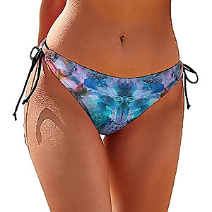 Kinple Women's Stylish Bikini Bottom Tie Side Bathing Briefs Sexy High Cut Panty Floral Print Underwear Casual String Brief Blue