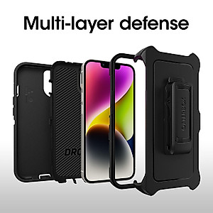 OtterBox iPhone 14 Plus Defender Series Case - BLACK , rugged & durable, with port protection, includes holster clip kickstand