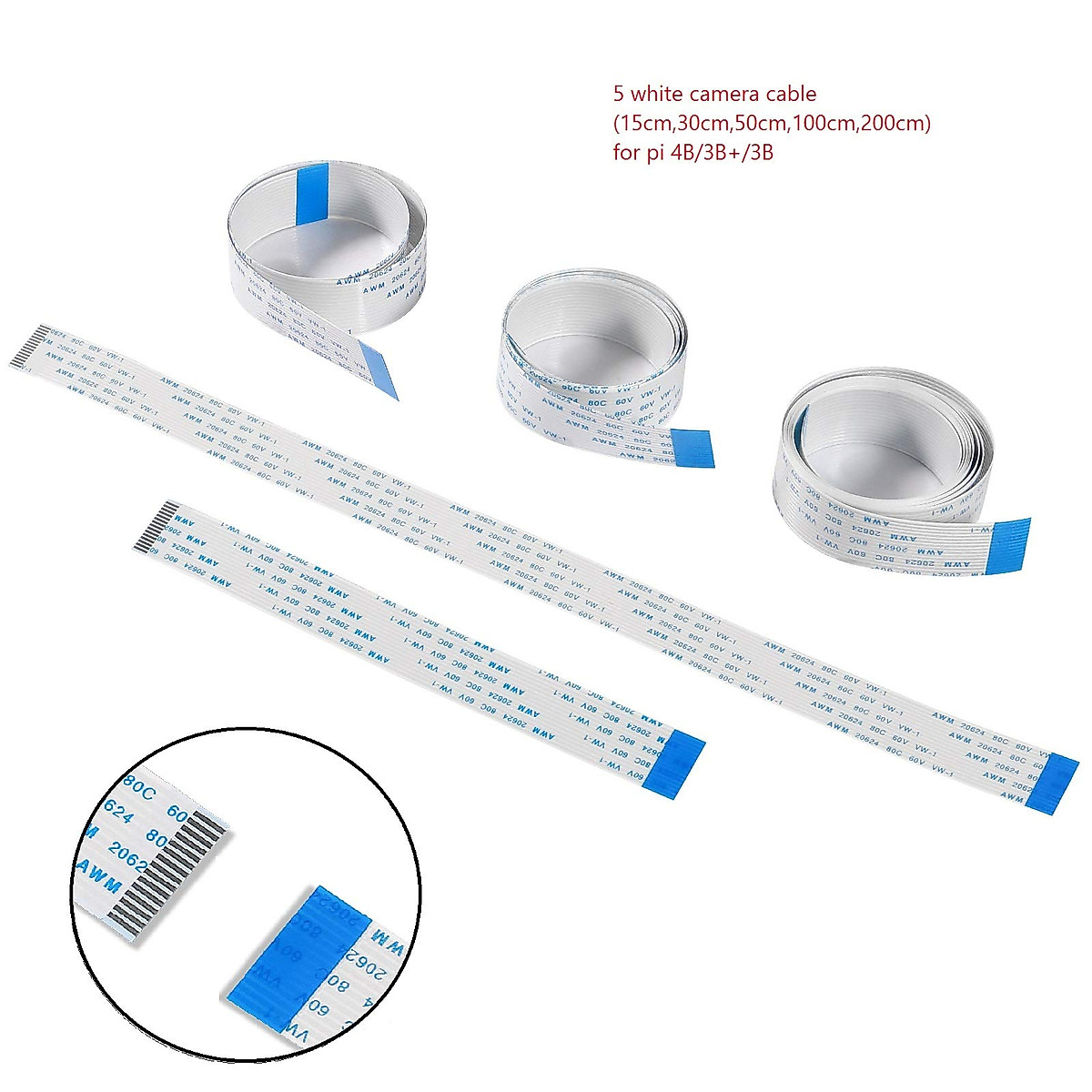 ALMOCN 7Pcs for Raspberry Pi Camera Ribbon Flex Extension Cable Set,5.9” 7.87” 11.8” 19.69” 39.37” for Raspberry Pi,6.3" 11.8" for Raspberry Pi Zero