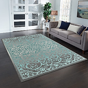 Maples Rugs Area Rug - Pelham 7 x 10 Large Area Rugs [Made in USA] for Living Room, Bedroom, and Dining Room, Grey Blue