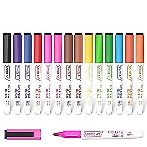 Shuttle Art Dry Erase Markers, 15 Colors Magnetic Whiteboard Markers with Erase,Fine Point Dry Erase Markers Perfect For Writing on Whiteboards, Dry-Erase Boards,Mirrors for School Office Home