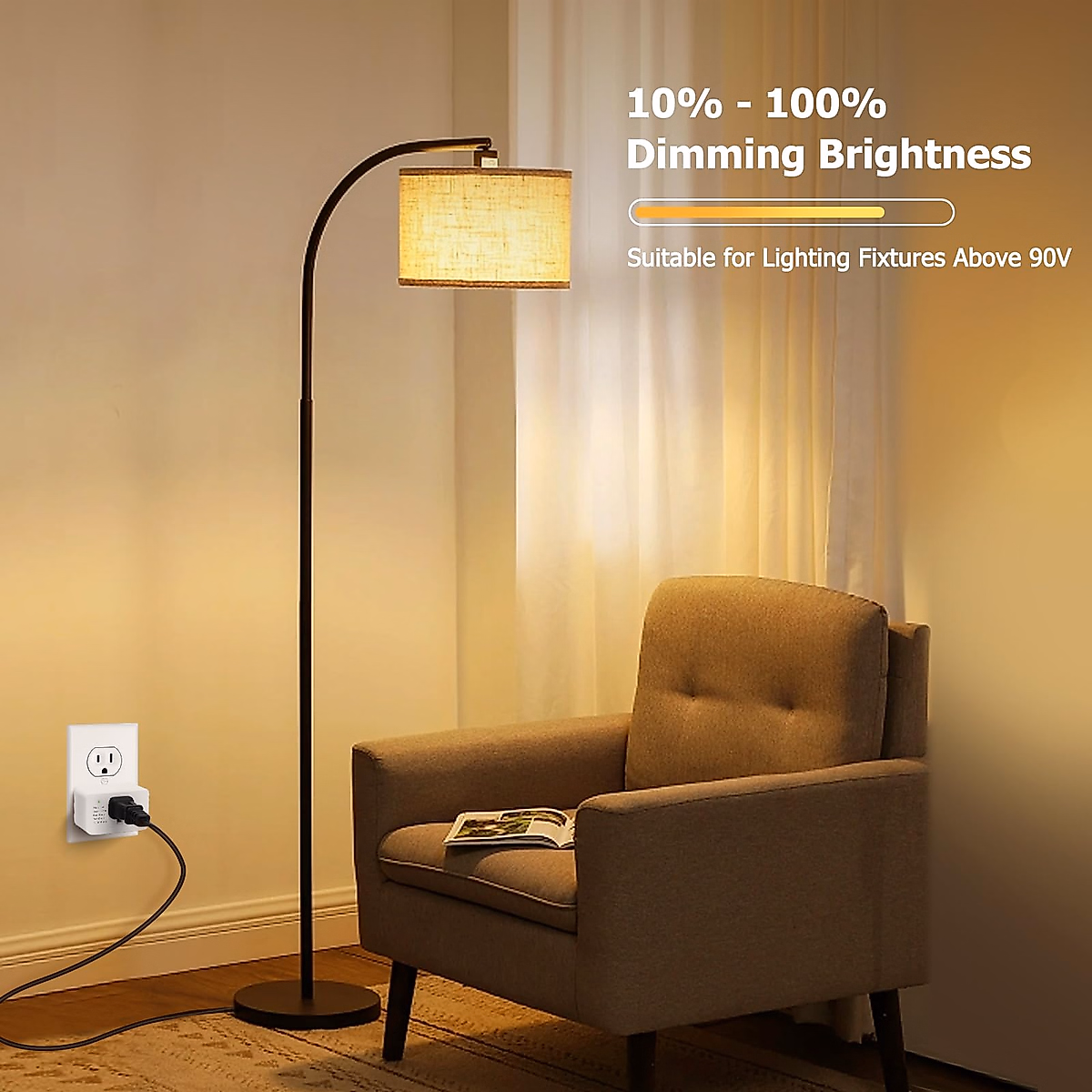 GMY Plug in Dimmer Switch for Lamp with Timer, Remote Control Indoor Dimmer for String Lights, Outlet Used for Dimmbale Patio Lights, 100ft RF Range, FCC Certified, Input AC100-240V