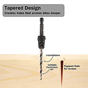 OKDIAMOND Wood Countersink Drill Bit Set Tapered Drill Bits with 1/4" Hex Shank Quick Change Twist Drill for Woodworking 5 Piece (#4, 6, 8, 10, 12) (5 Piece)