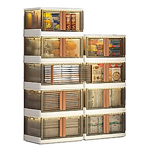 NA Storage Box Simple Installation-Free Wardrobe Sorting Box for Collection Transparent Folding Plastic, Off-white, 95L