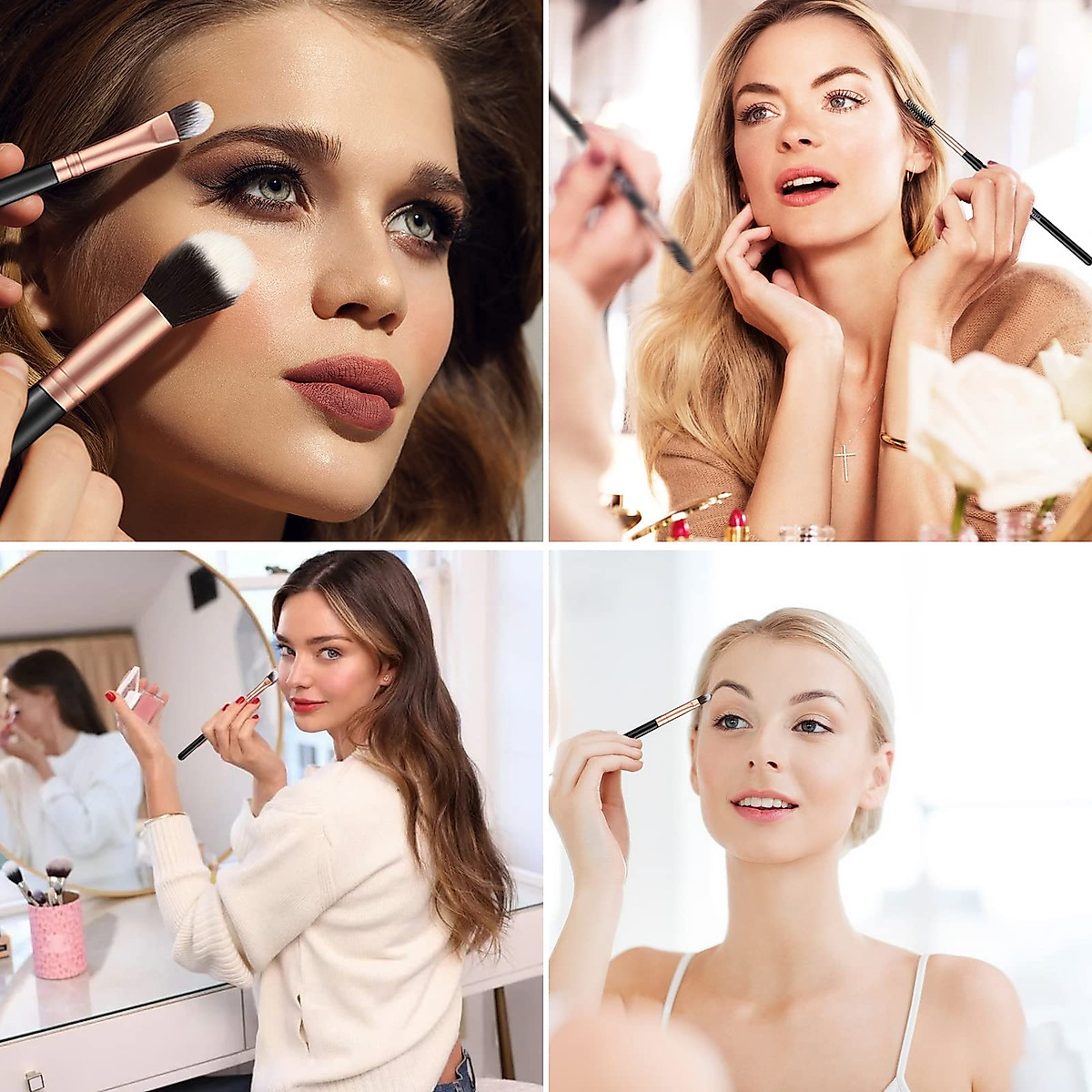 Makeup Brushes Rose Golden 14 Pcs Makeup Brush Set with Blender Sponge and Brush Cleaner Premium Synthetic Kabuki Foundation Face Powder Blush Eyeshadow Cruelty-Free Brochas De Maquillaje