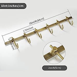 WINCASE Brass Hook Rack, Bathroom Towels Hooks Coat Rack, Antique Bath Wall Hook Vintage Mounted Brushed Brass 6 Hooks