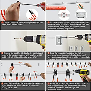yuzziko Heavy Duty Garage Tool Storage System with 9 Hooks, Steel Organizer Wall Mounted Rack, Ultility Garden Tool Hangers 47 Inch for Broom, Mop, Rake Shovel