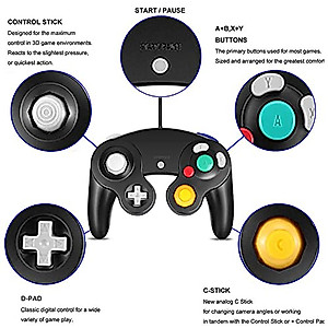 Arrocent GC Controller, Replacement for Gamecube Controller, Compatible with Wired USB Game Cube Controller/PC Windows 7 8 10 (Black)