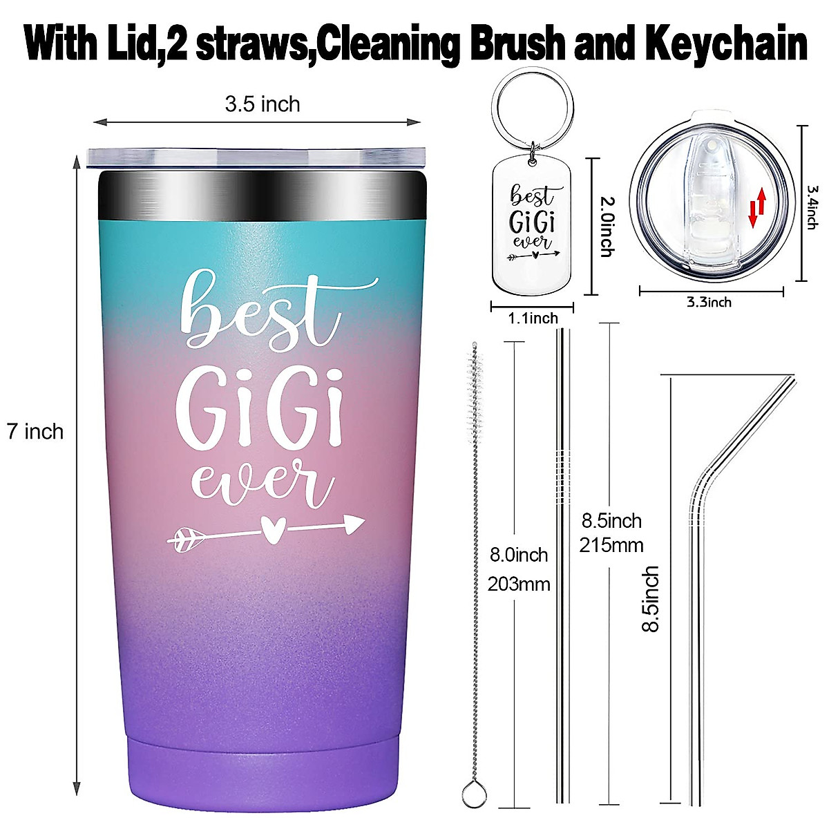 Fufandi Best Gigi Ever - Gigi Gifts for Grandma - Funny Christmas Gifts for New Grandma, Nana, Soon To Be Gigi, World's Best Gigi Tumbler Cup (20oz, Glitter Bubble Gum)
