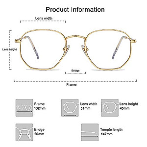 SOJOS Small Blue Light Blocking Glasses Hexagonal Eyeglasses Frame Anti Blue Ray Glasses One and Only SJ5036 with Gold Frame/Anti-Blue Light Lens