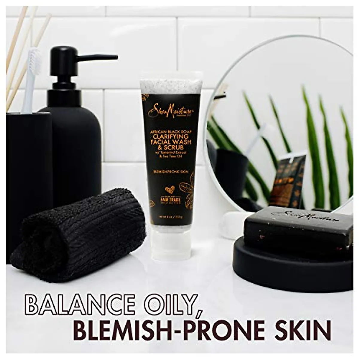 Sheamoisture Facial Wash and Scrub for Blemish Prone Skin African Black Soap to Clarify Skin 4 oz