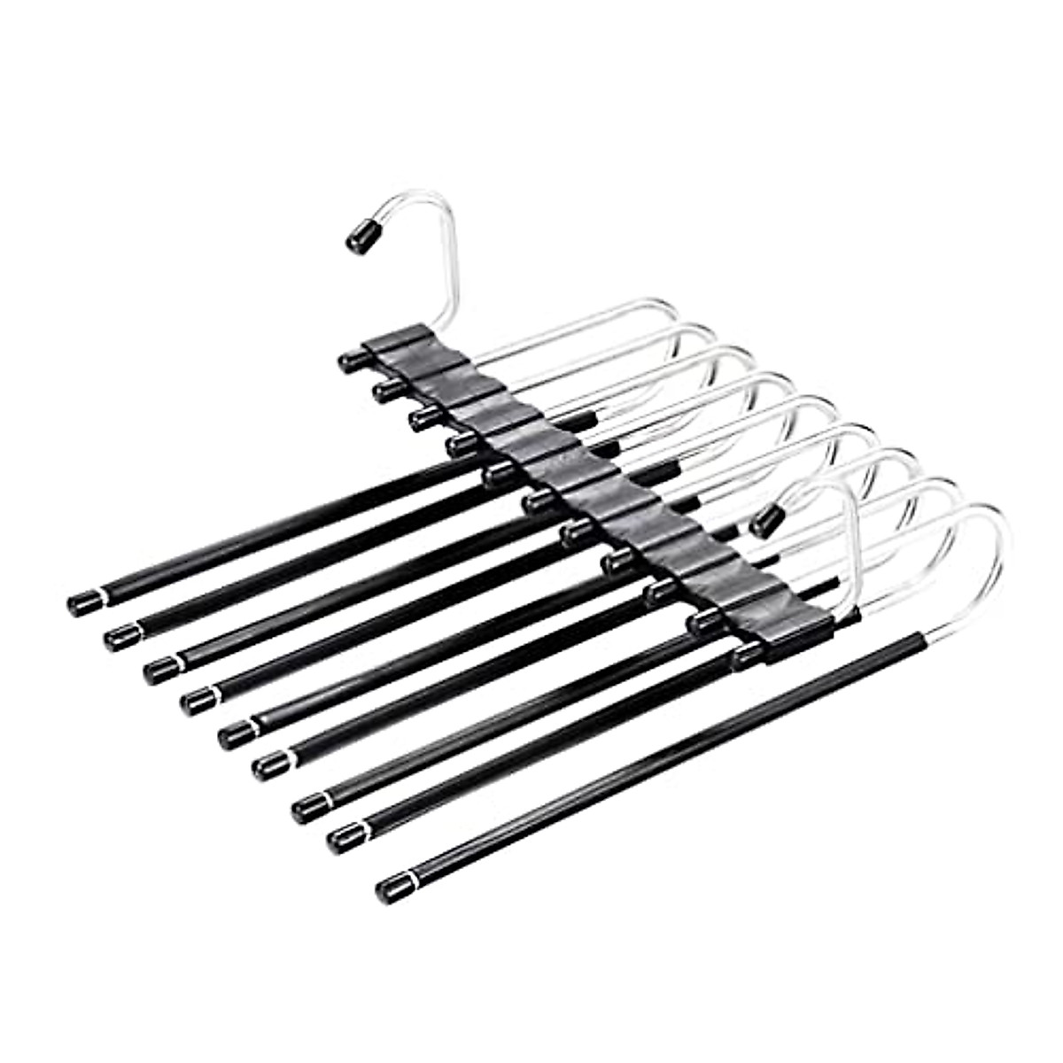 DIFENLUN Trouser Rack,2 Pack,5 Layer Multifunctional Trouser Rack,Space-Saving Stainless Steel,Non-Slip Design,Suitable for Pants Skirt Scarf,Magic Hangers(Black)