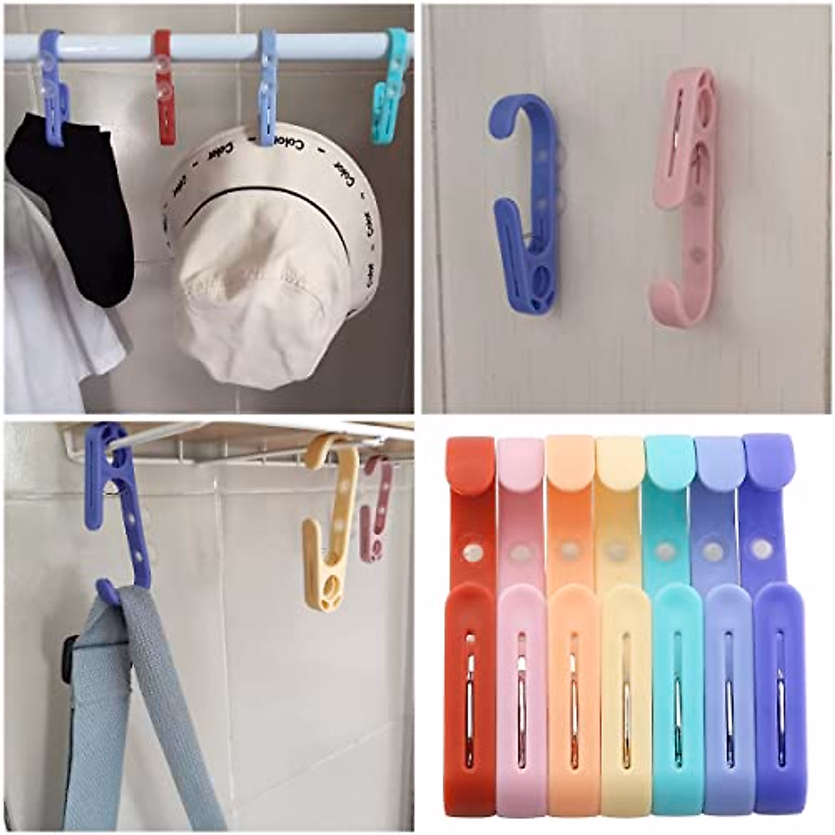 JJHXSM Multi Functional 3 in 1 Utility Clip Hook Rainbow Color Kit 95x30mm Clothespins Hook Sock Clip Laundry Clothes Pins for Clothes Quilt Blanket Home Kitchen Outdoor Trip