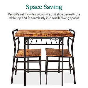 Best Choice Products 3-Piece Modern Dining Set, Space Saving Dinette for Kitchen, Dining Room, Small Space w/Steel Frame, Built-in Storage Rack - Brown