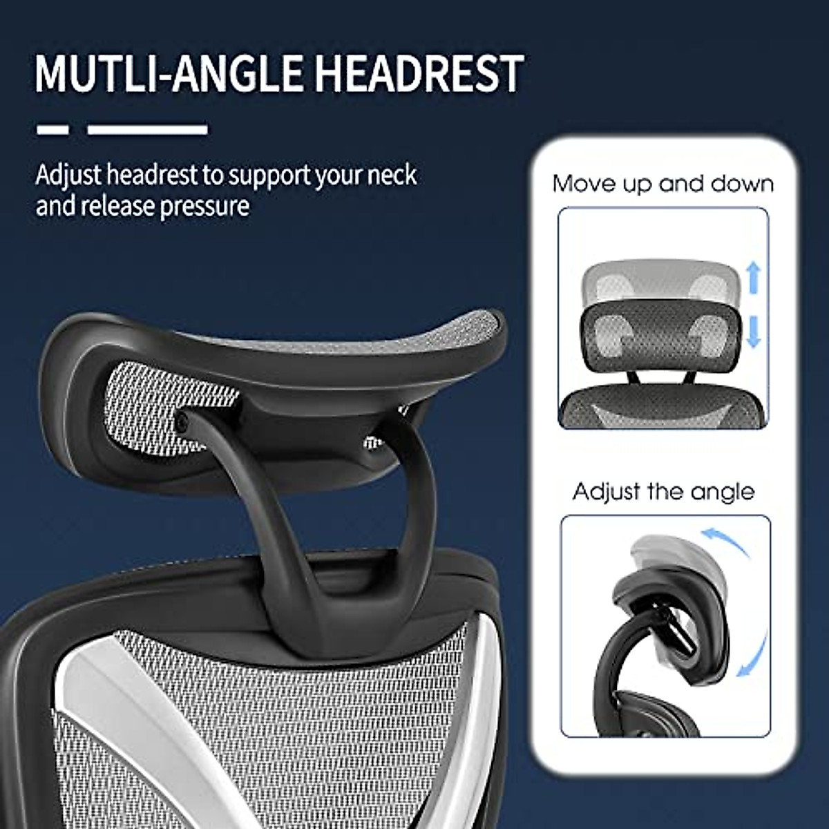 GABRYLLY Office Chair, Large Ergonomic Desk Chairs, High Back Computer Chair with Lumbar Support, 3D Armrest, Breathable Mesh, Adjustable Headrest, with Tilt Function, (Grey)29.5D x 40.9W x 51.2H Inch