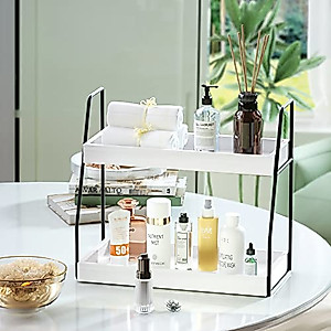 ZGO 2-Tier Bathroom Counter Organizer, Wood Bathroom Organizer Countertop Vanity Organizer Bathroom Tray, Kitchen Spice Rack Counter Shelf Organizers and Storage, White